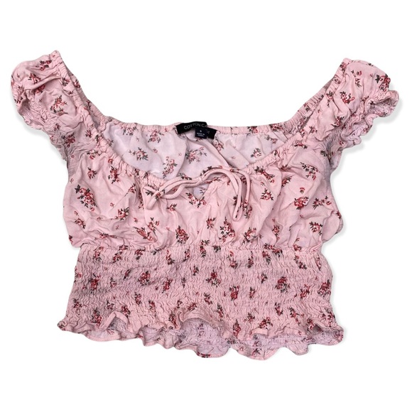 Cotton Candy | Tops | Cotton Candy La Baby Pink Floral Cotton Crop Top ...
